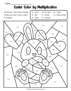 Easter Color by Code Multiplication Worksheets for 2nd 3rd - The ...