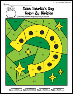 St Patricks Day Color by Code Division Worksheets for 3rd Grade – The ...