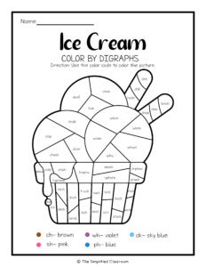 Color Code by Digraphs Vowel Teams Ice Cream Worksheets - The ...