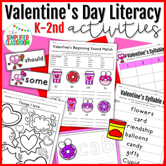 Valentines Day Literacy Activities Worksheets Play Dough and Centers ...