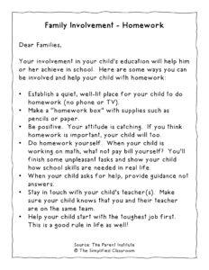 EDITABLE Family Involvement Letters Home School Connection - The ...