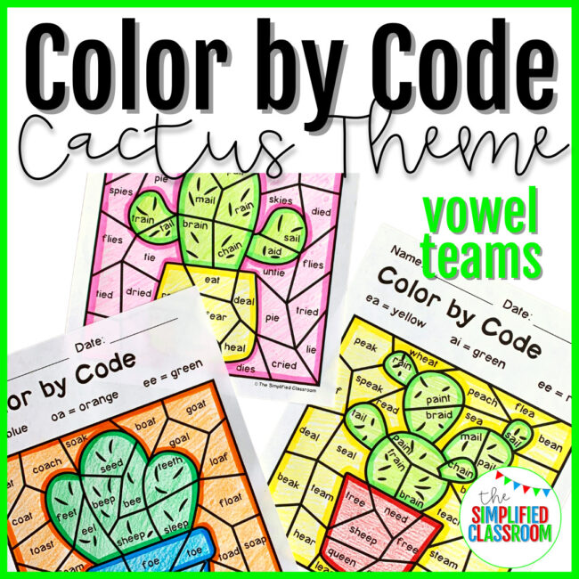 Color by Code Coloring Activities Cactus Cacti Vowel Teams - The ...