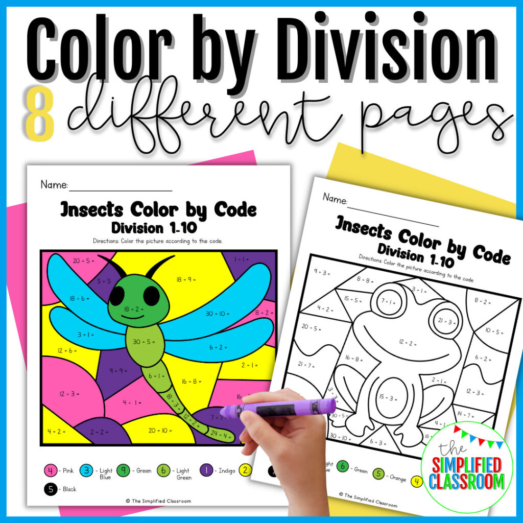 Insects and Animals Color by Code Division for 3rd Grade with Numbers 1 ...