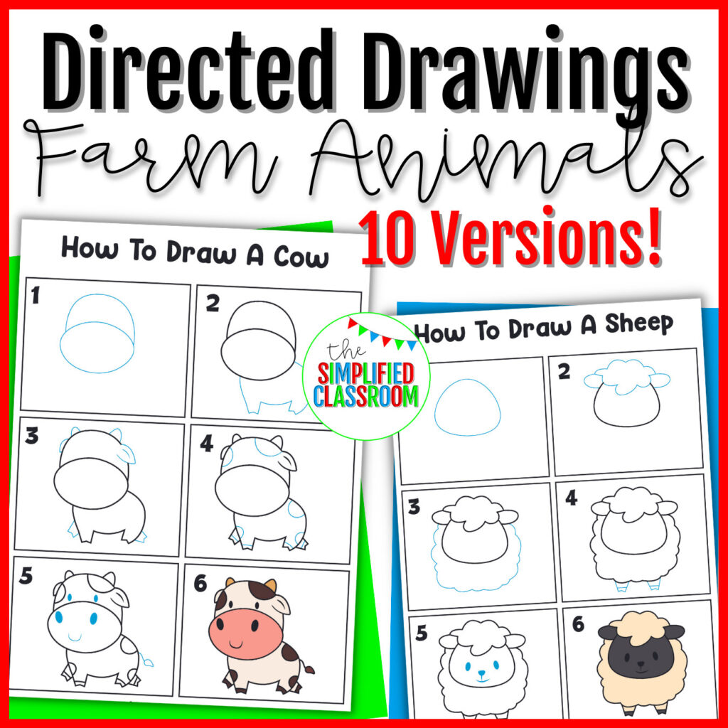 Farm Animals Directed Drawing NO PREP Activity - The Simplified Classroom