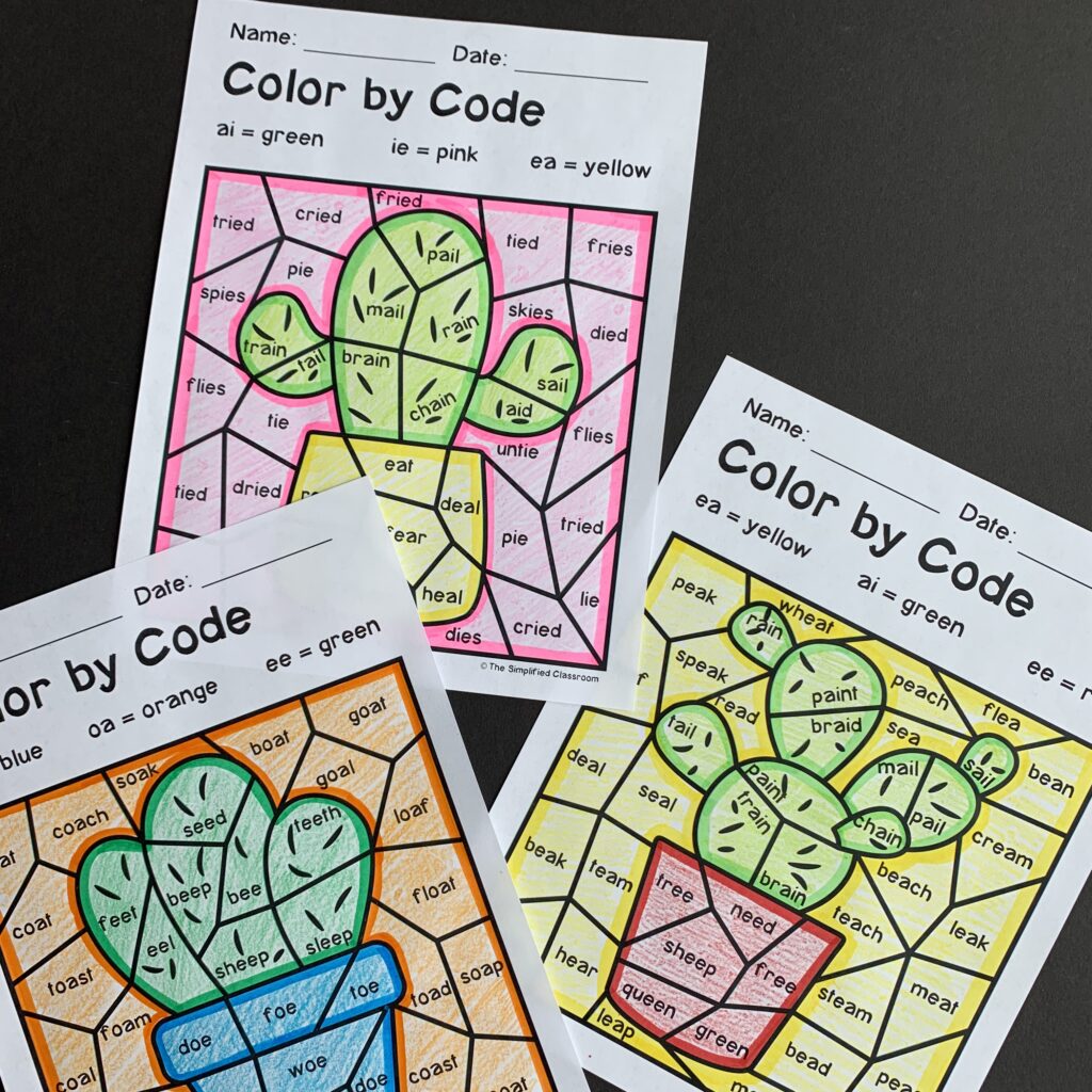 Color by Code Coloring Activities Cactus Cacti Vowel Teams - The ...