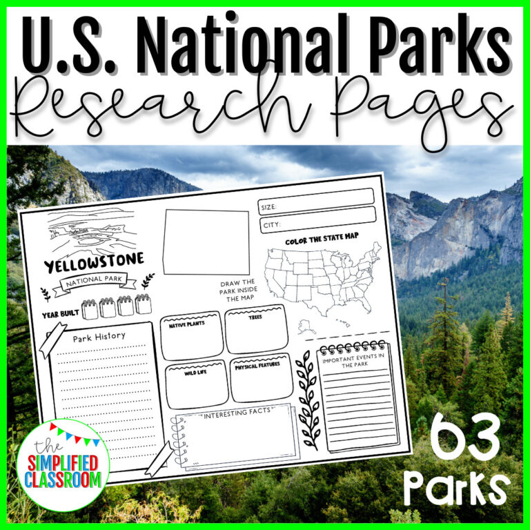 National Park Research Project Pages USA - The Simplified Classroom