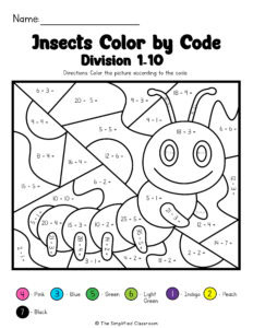 Insects and Animals Color by Code Division for 3rd Grade with Numbers 1 ...