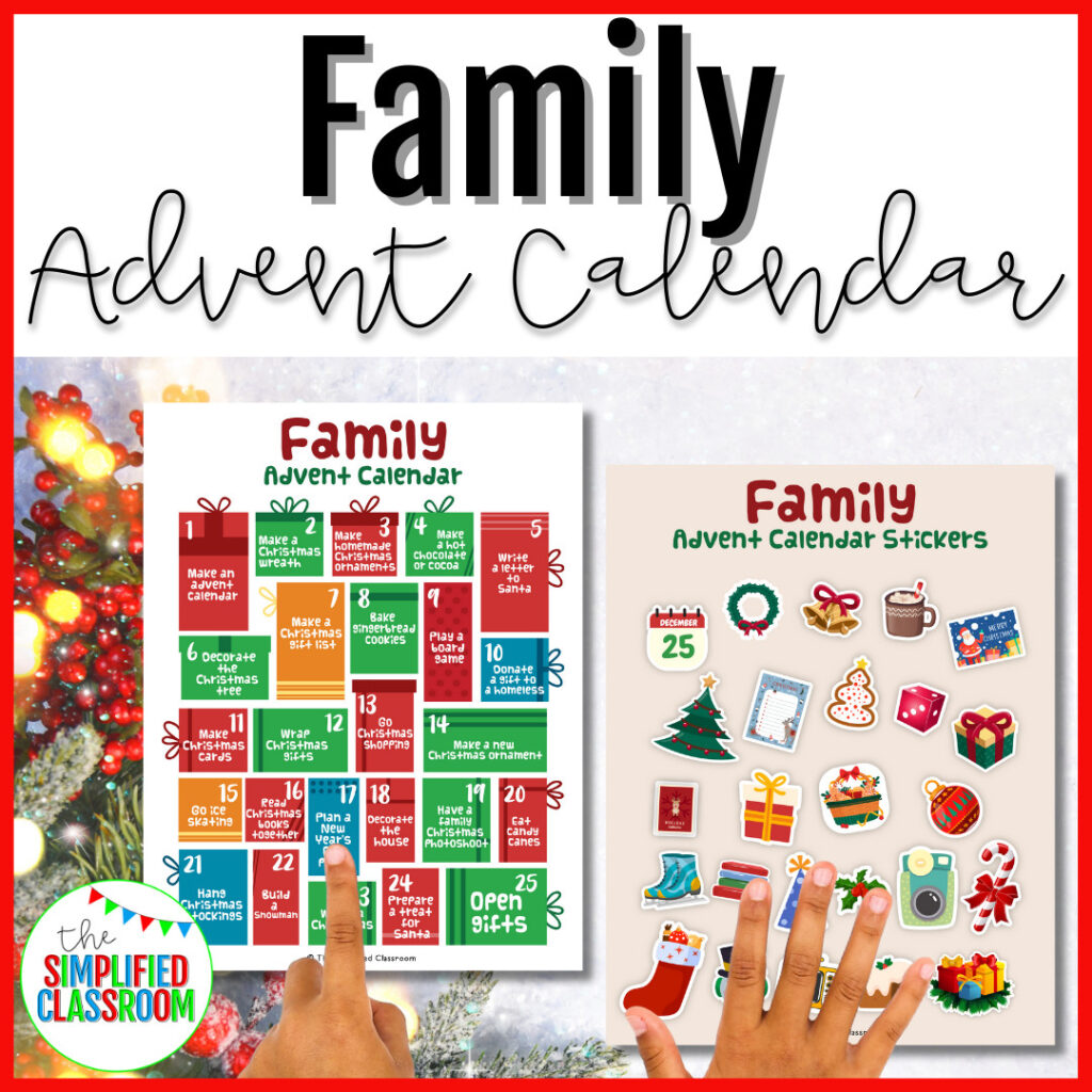 Christmas and Holiday Family Advent Calendar - The Simplified Classroom