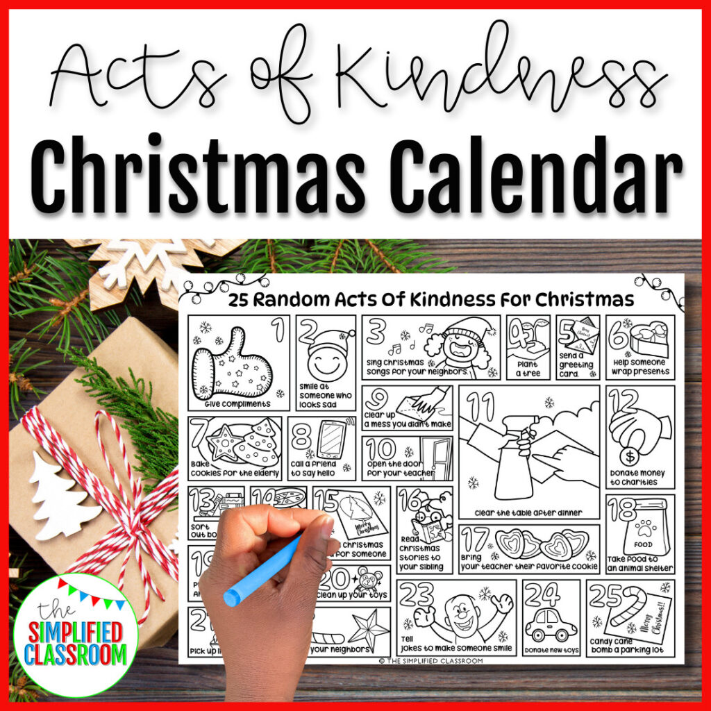 Random Acts of Kindness for Christmas Calendar - The Simplified Classroom