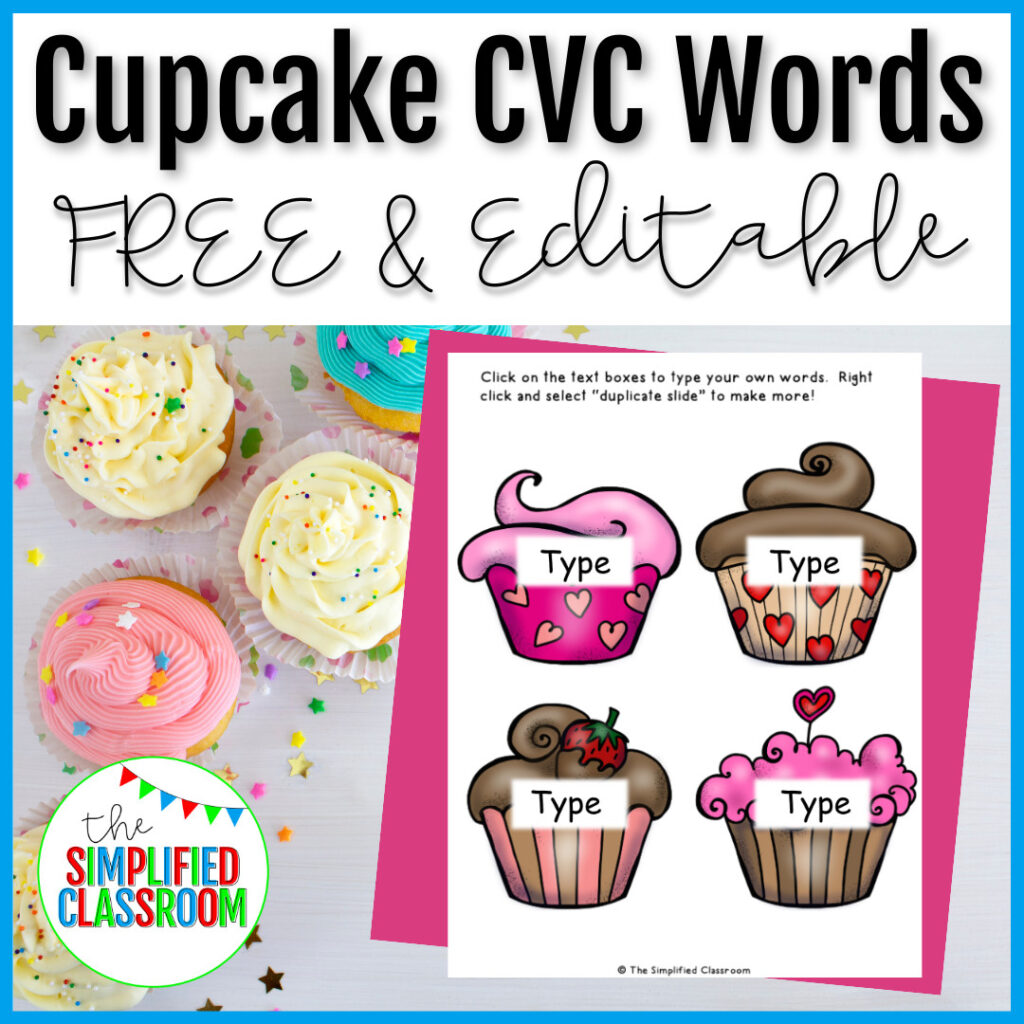 FREE Editable Cupcake CVC Words - The Simplified Classroom