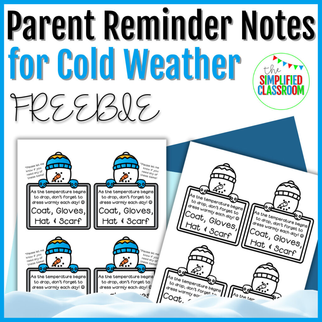 FREE Reminder Notes to Parents to Dress Warmly and send in Coat Gloves ...