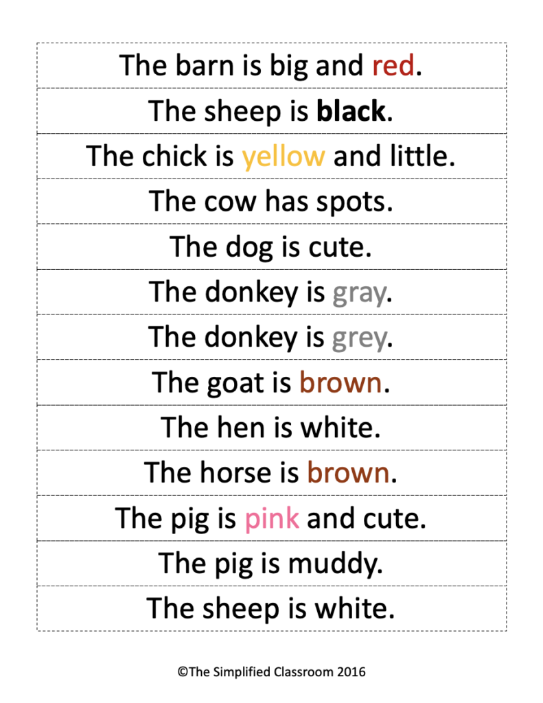 FREE Farm Animal Matching Sentences to Picture Literacy Center - The ...