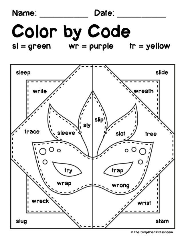 Color by Code Coloring Activities Mardi Gras Blends and Digraphs - The ...