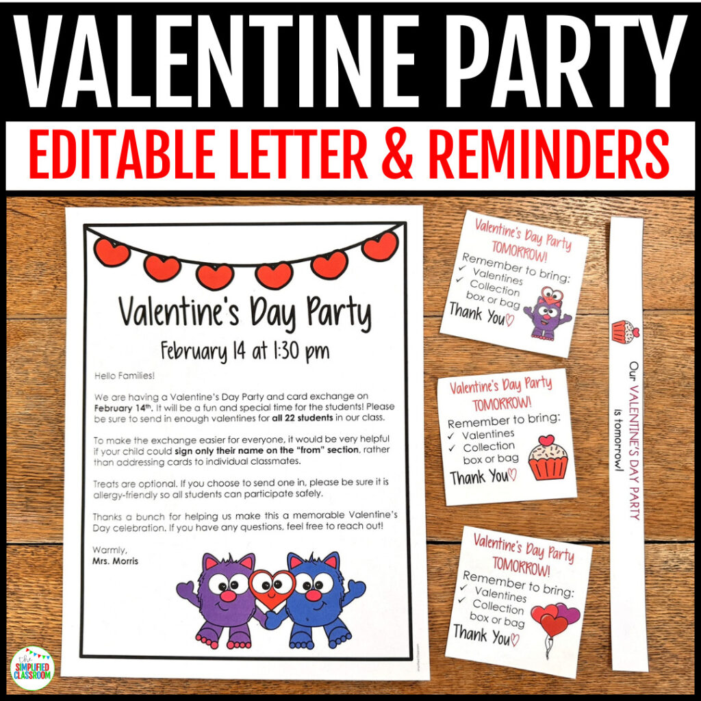 Valentines Day Party Letter to Parents Class - The Simplified Classroom