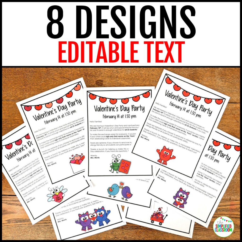 Valentines Day Party Letter to Parents Class - The Simplified Classroom