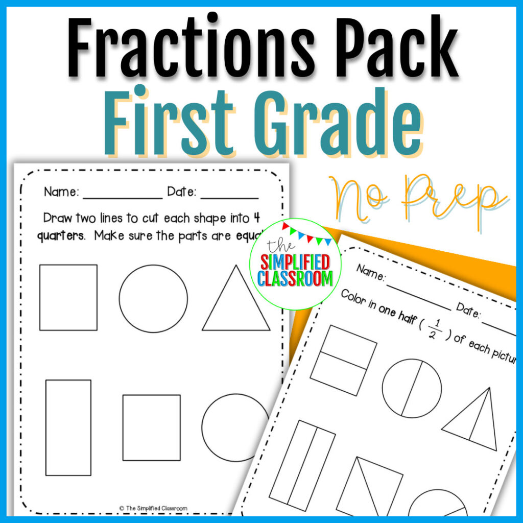 First Grade NO PREP Fractions Pack Coloring Matching Sorting Math ...
