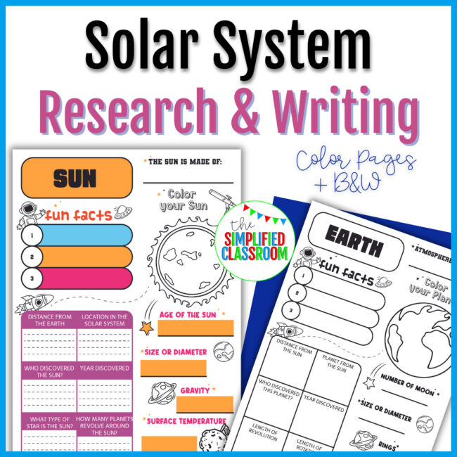 Solar System Research and Writing Activity Set - The Simplified Classroom