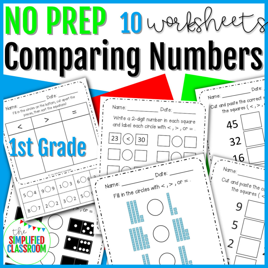 First Grade NO PREP Math Comparing Numbers Greater Than Less Than ...