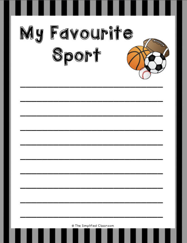 FREE My Favorite Sport Opinion Writing Paper - The Simplified Classroom