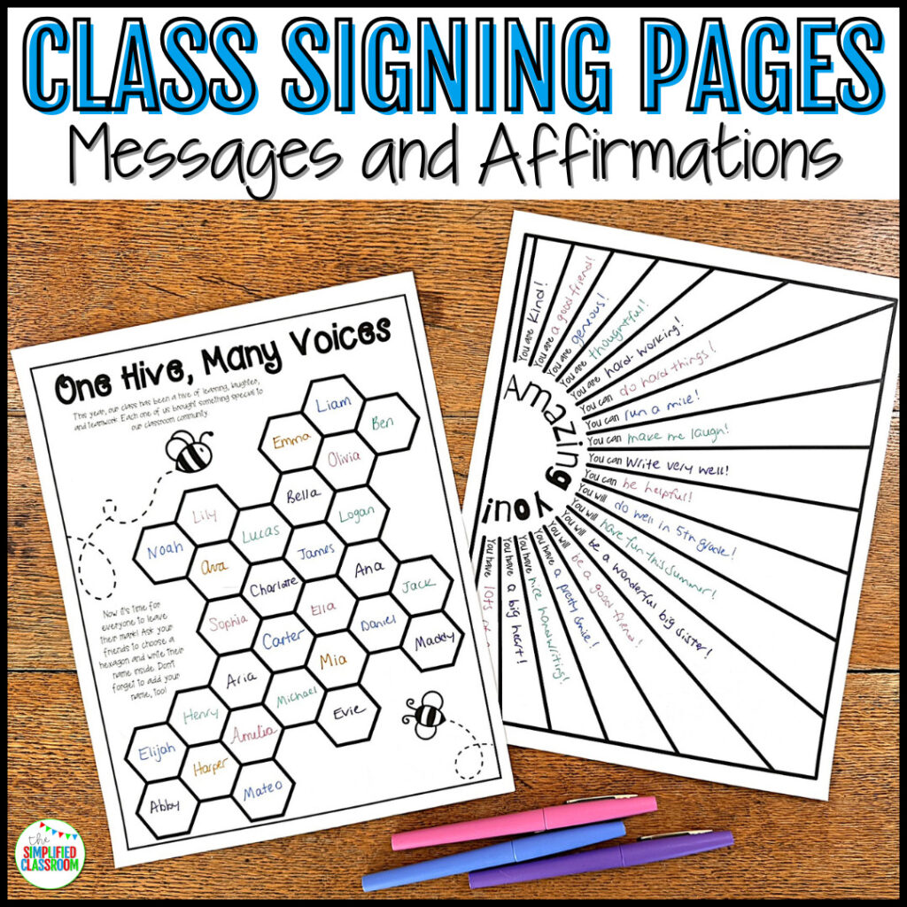 Yearbook Signing Pages Signature Autograph Messages Printables Class ...