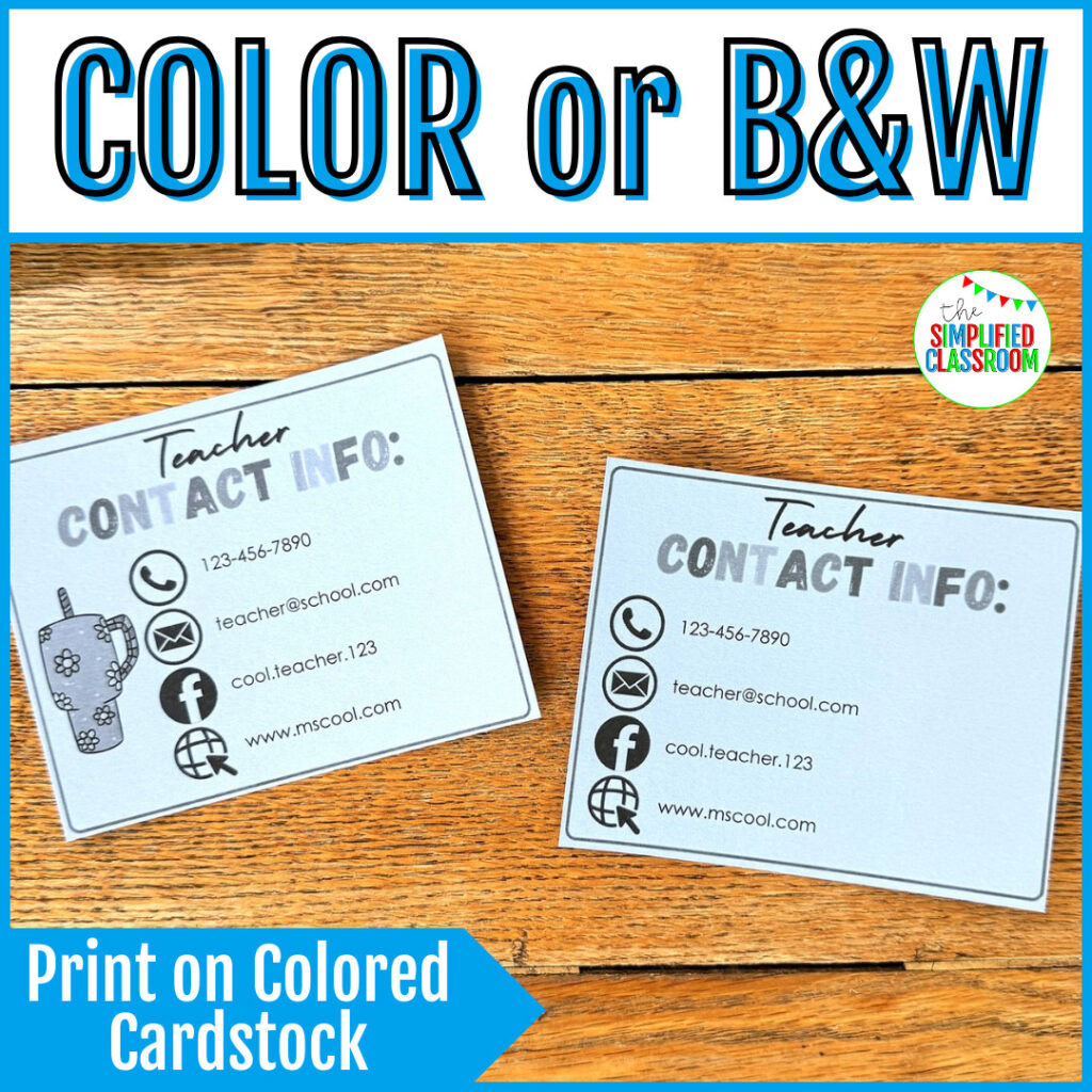 Teacher Contact Information Cards Editable Teacher Business Cards Back ...