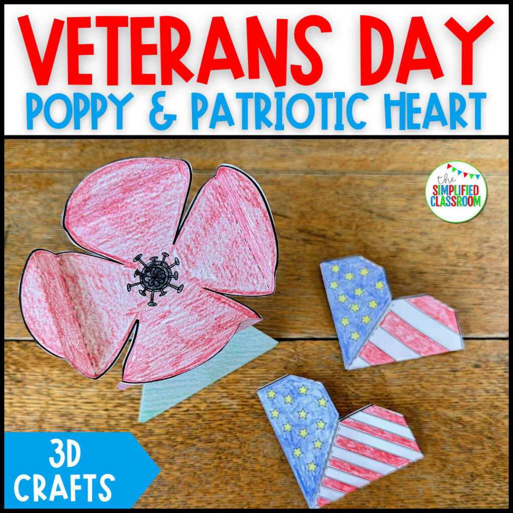 Veterans Day Poppies Craft Poppy Template & Flag Heart Craft or Cards ...